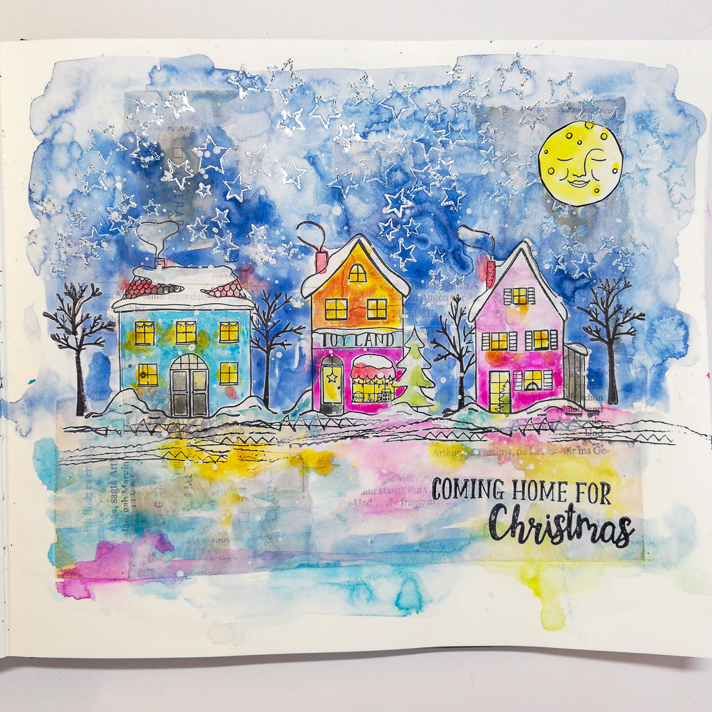 Wintery Scene in my Art Journal using Neocolor II – Susanne Rose Art