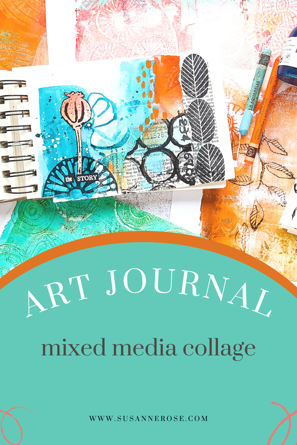 Mixed Media Collage Art Journal Page – Video Tutorial – Susanne Rose Art