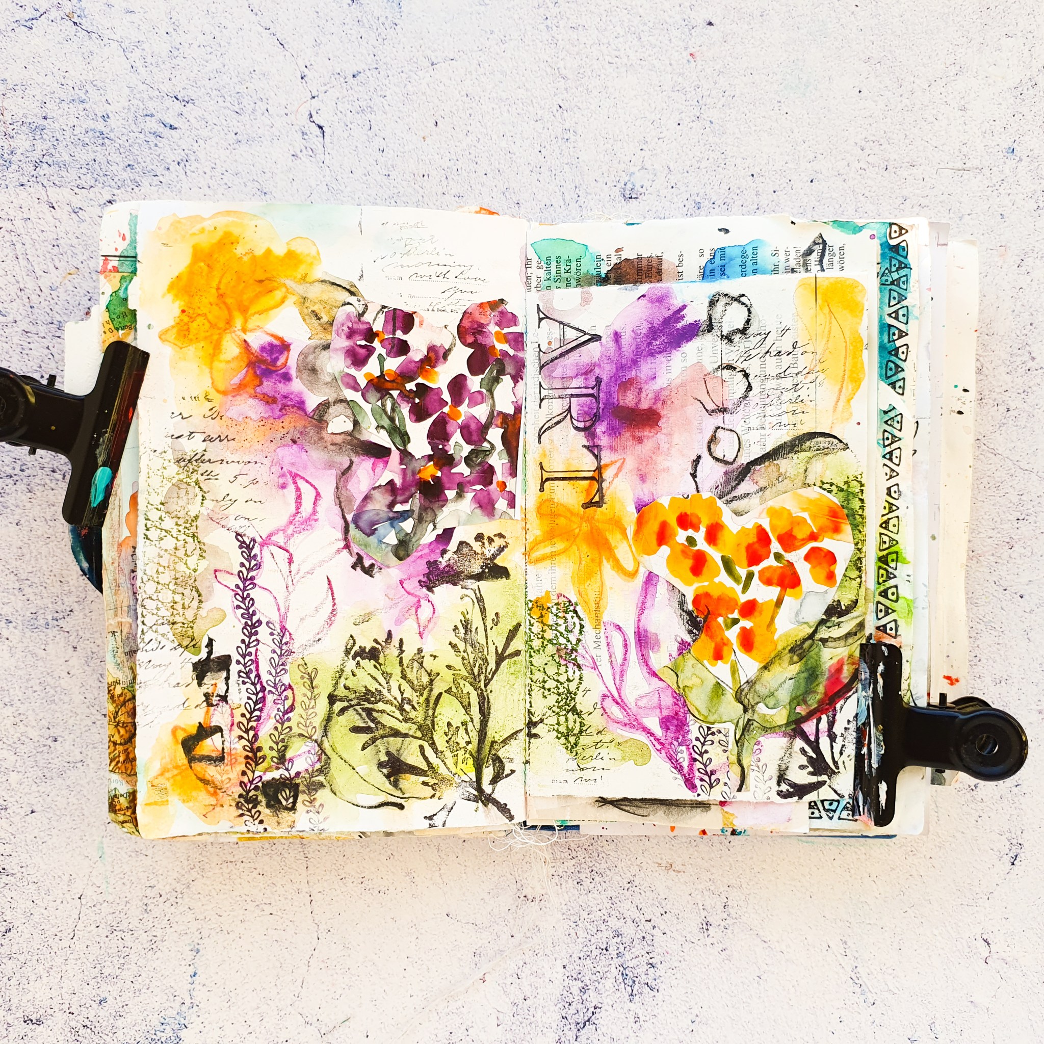 Messy Spread in my Junk Art Journal – Susanne Rose Art