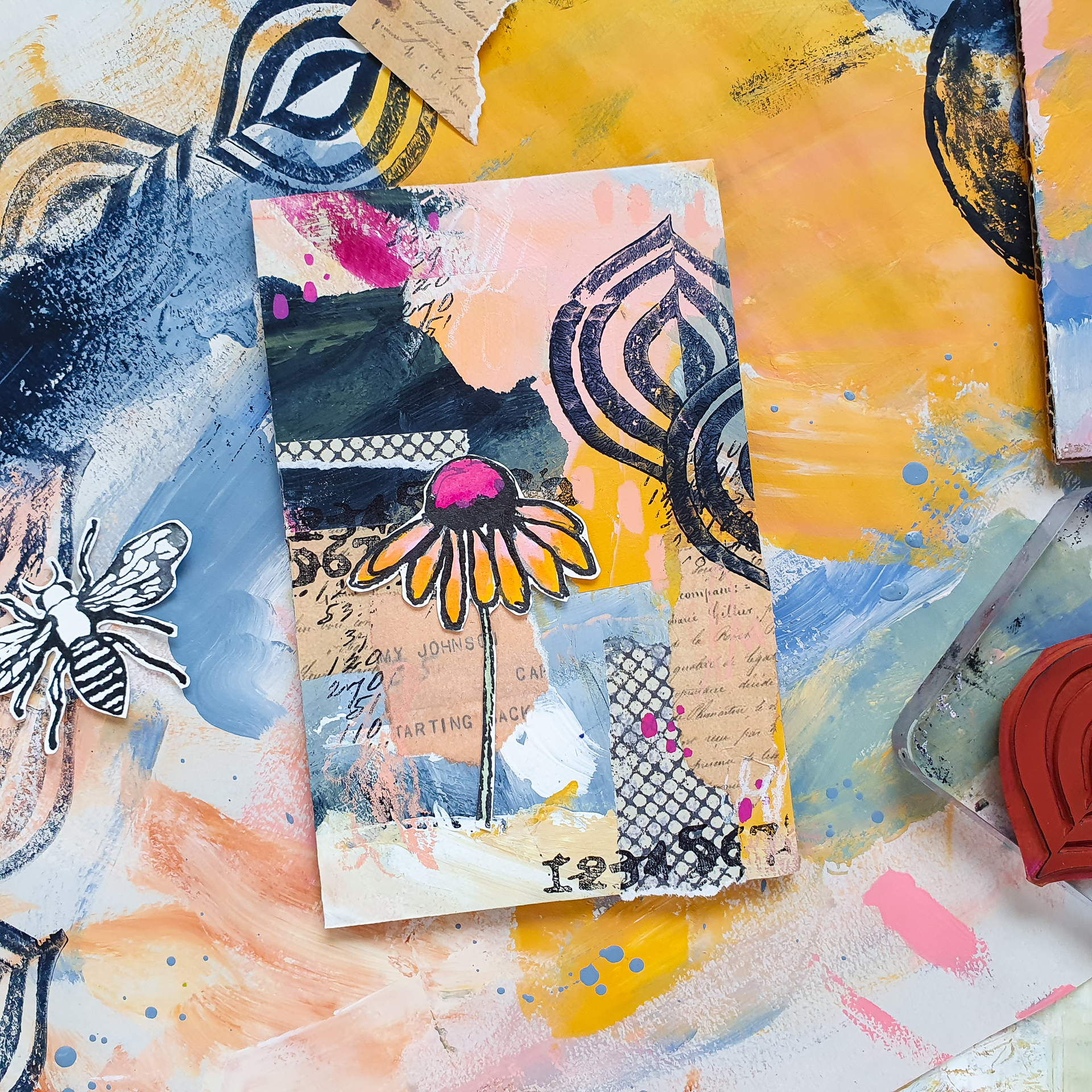 Mixed Media Art Collage on Cardboard with – Video Tutorial – Susanne Rose