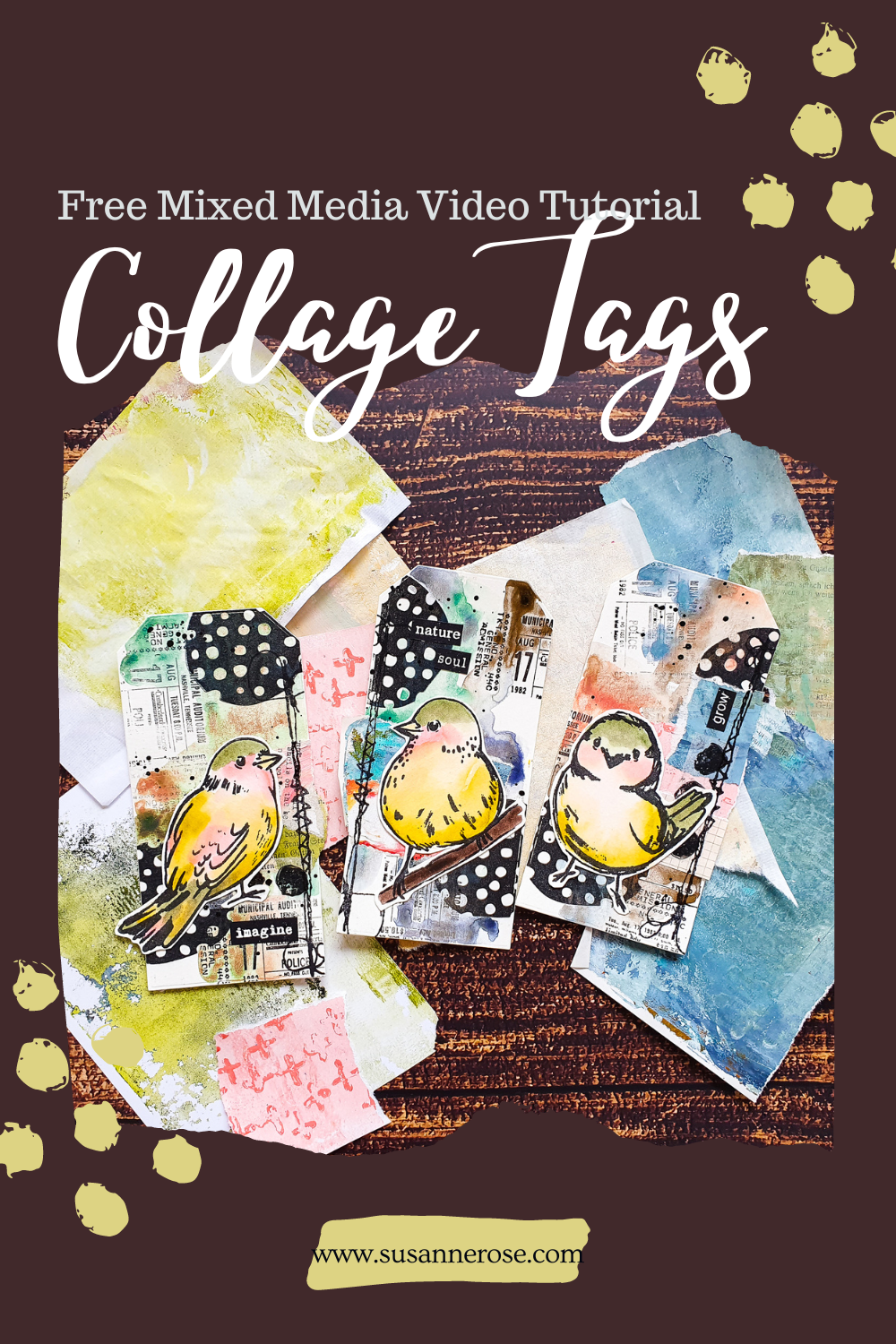Mixed Media Collage Tags with our brand new Bird Stamps – Susanne Rose Art