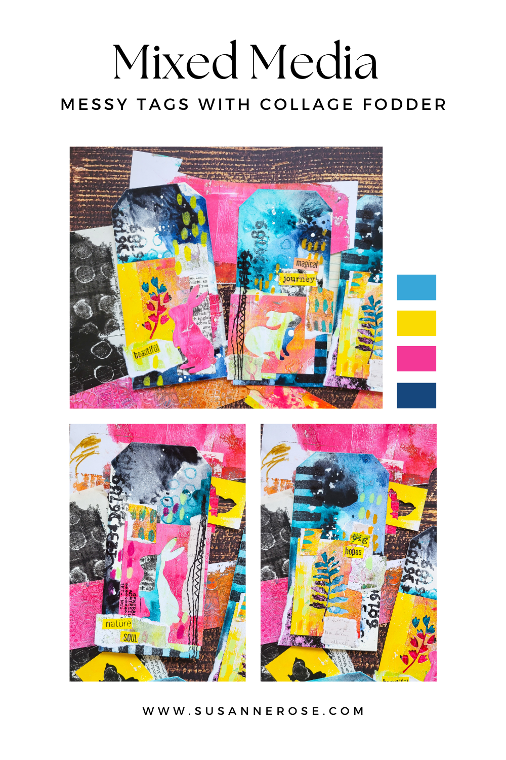 Mixed Media Tags with Acrylic Background and Collage Fodder – Susanne ...