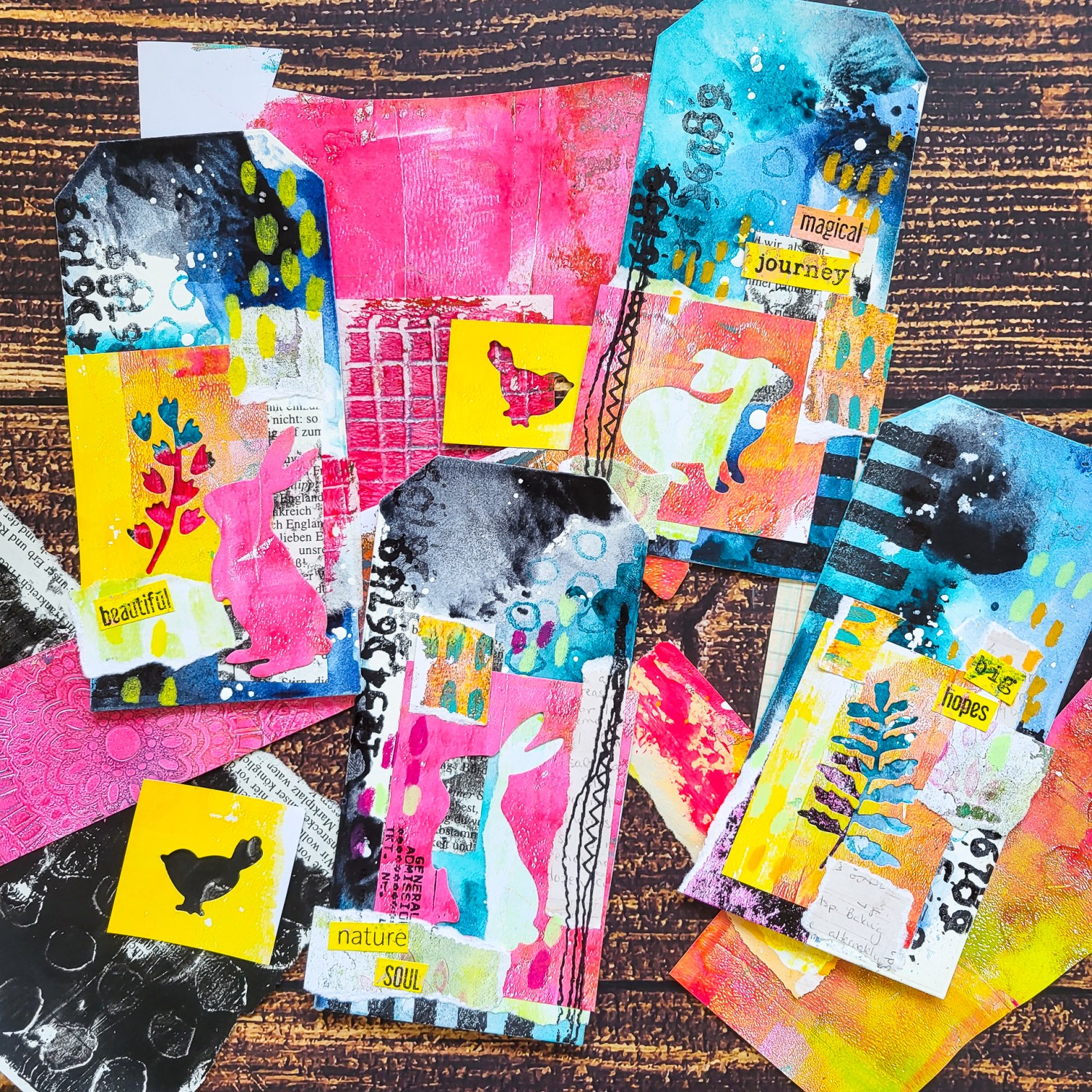 Mixed Media Tags with Acrylic Background and Collage Fodder – Susanne ...