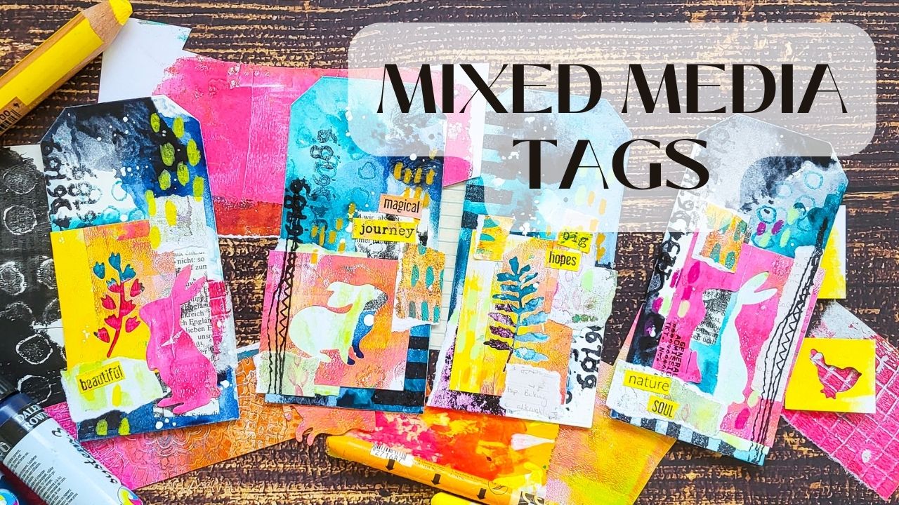 Mixed Media Tags with Acrylic Background and Collage Fodder – Susanne ...